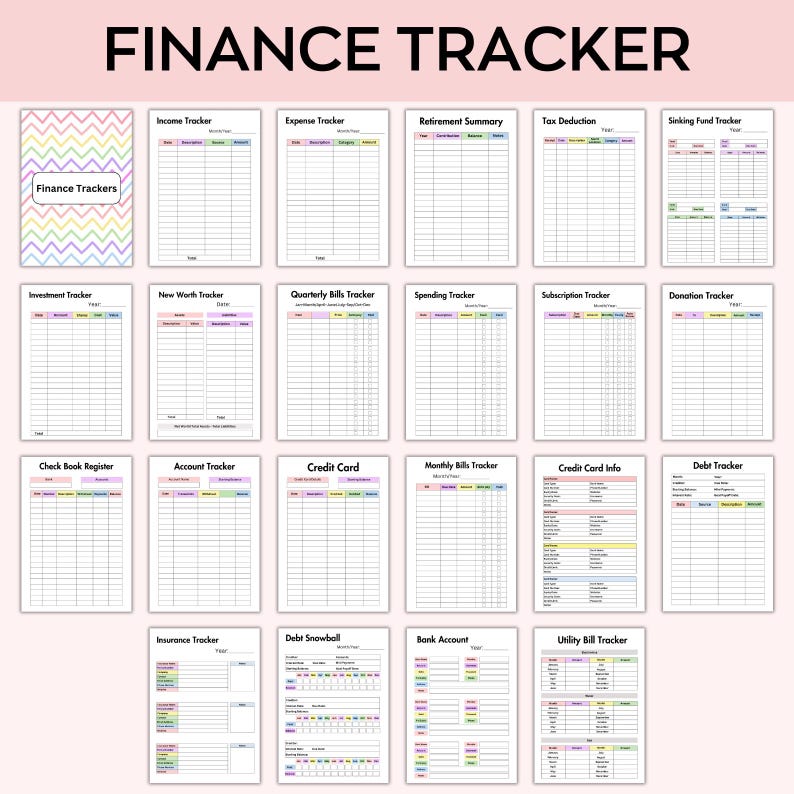 Rainbow Budget Finance Planner Bundle Printable, Digital Finance ...