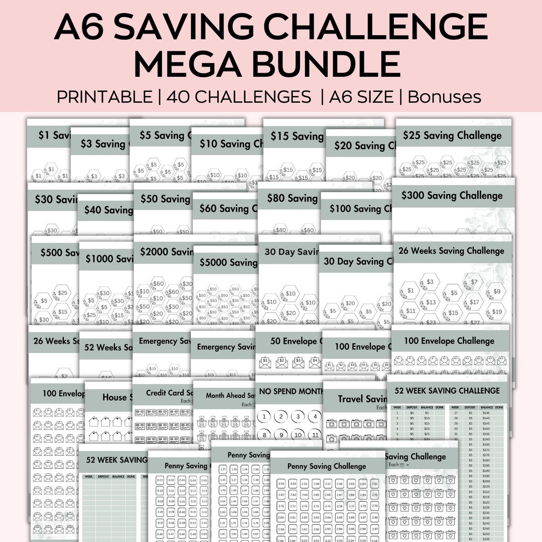 Money Saving Challenge Mega Bundle, Savings Tracker Printables, Savings ...