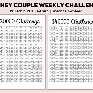 20K 40k Money Saving Challenge Printable 2000040000 Couple - Etsy