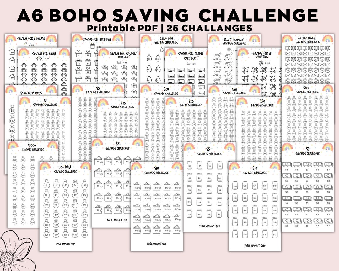 A6 Savings Challenge Printable Boho Savings Challenge Budget - Etsy