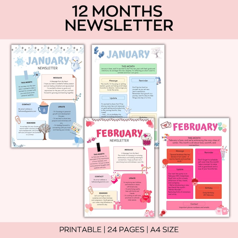 12 Months Fully Editable Newsletter Template Bundle, Teacher Note ...