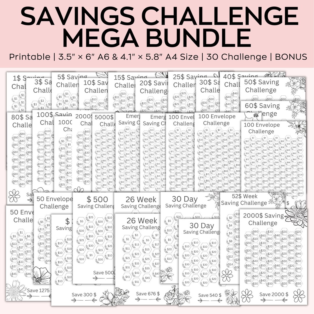 A6 Savings Challenge Printable, Savings Challenge Bundle, 1000 Savings ...
