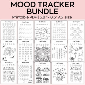 Monthly Mood Trackers Bundle, A5 Printable Journal Pages, Feelings ...