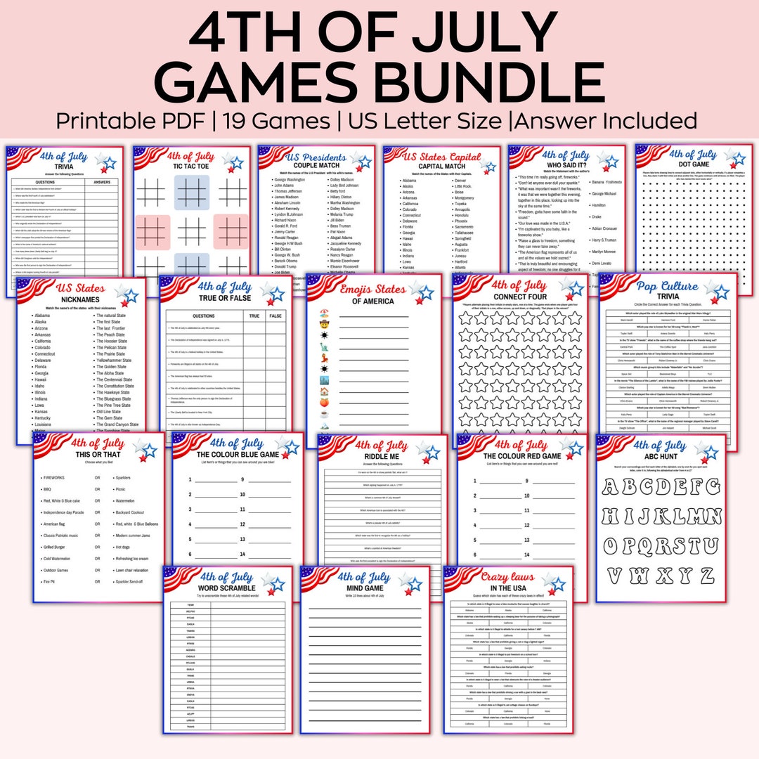 Printable 4th of July Games, Independence Day Games, 4th of July Picnic ...