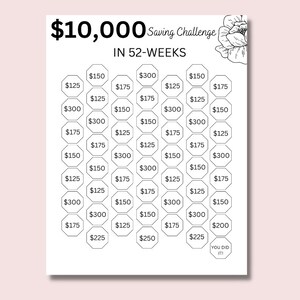 10K Savings Challenge Printable in One Year, Save 10000 in 52 Weeks ...