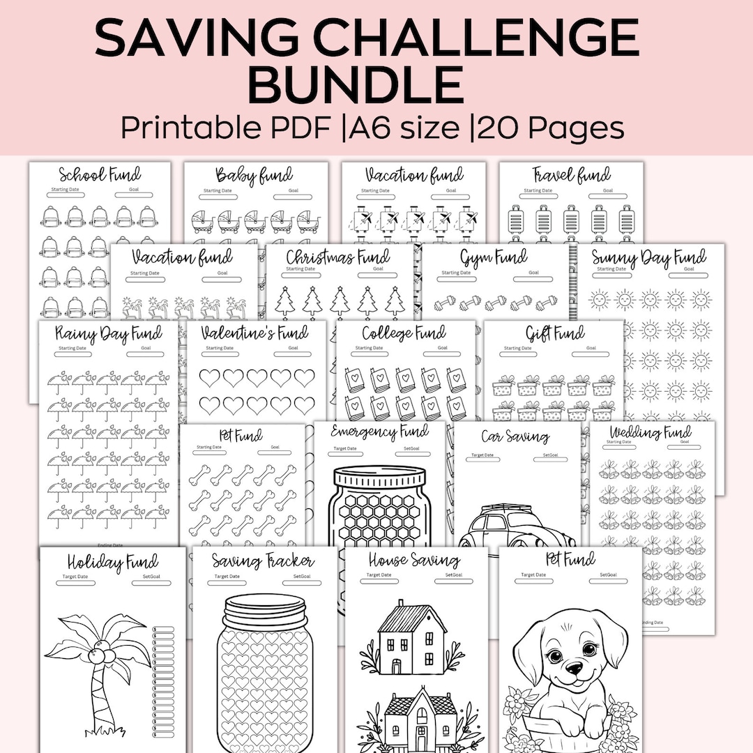 A6 Savings Challenge Printable,animal Saving Tracker Bundle,saving ...