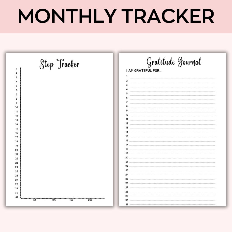 Monthly Tracker Bundle, A5 Printable Journal Pages, Everyday Habit ...
