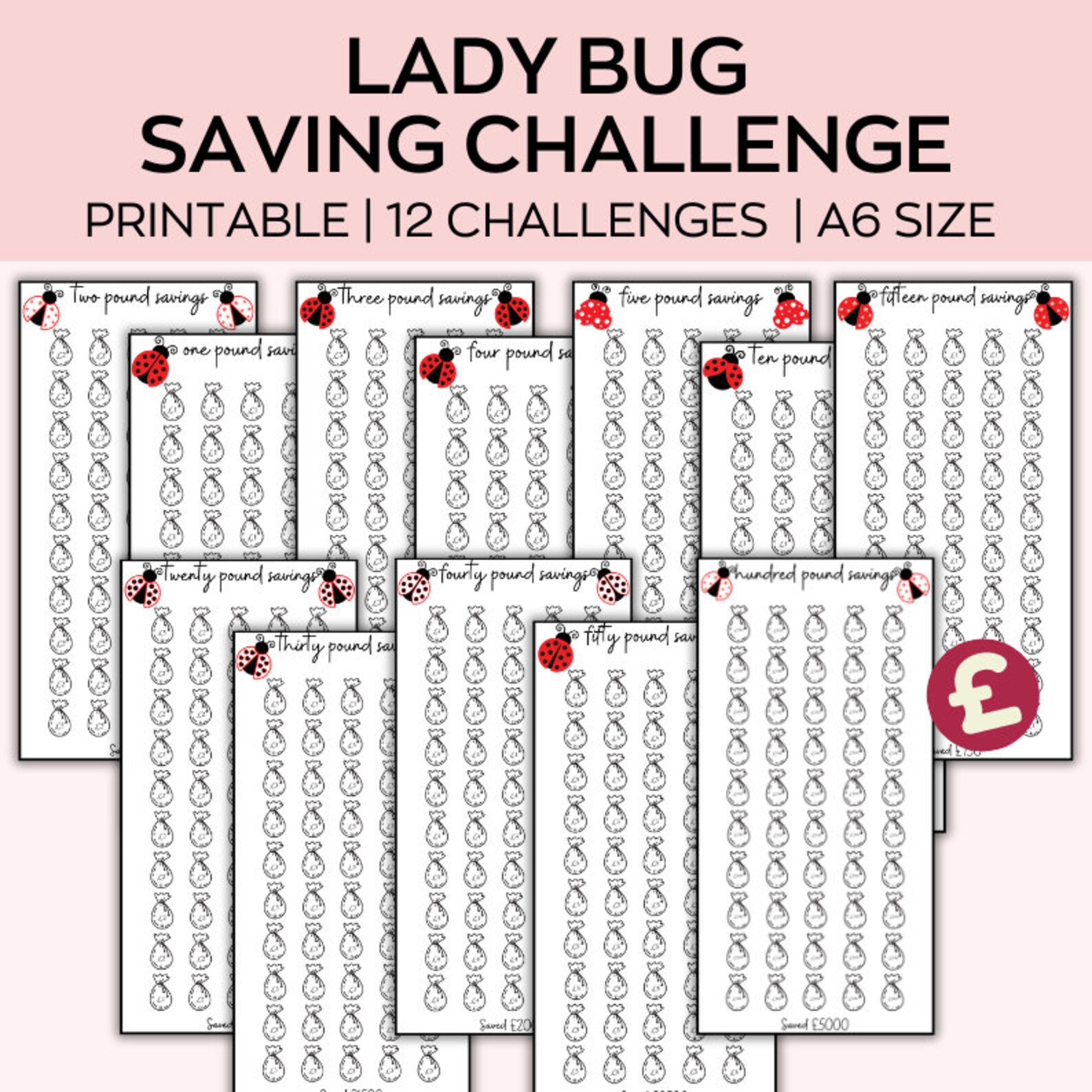 A6 Mini Savings Challenge Bundle Printable,lady Bug Saving Challenge ...