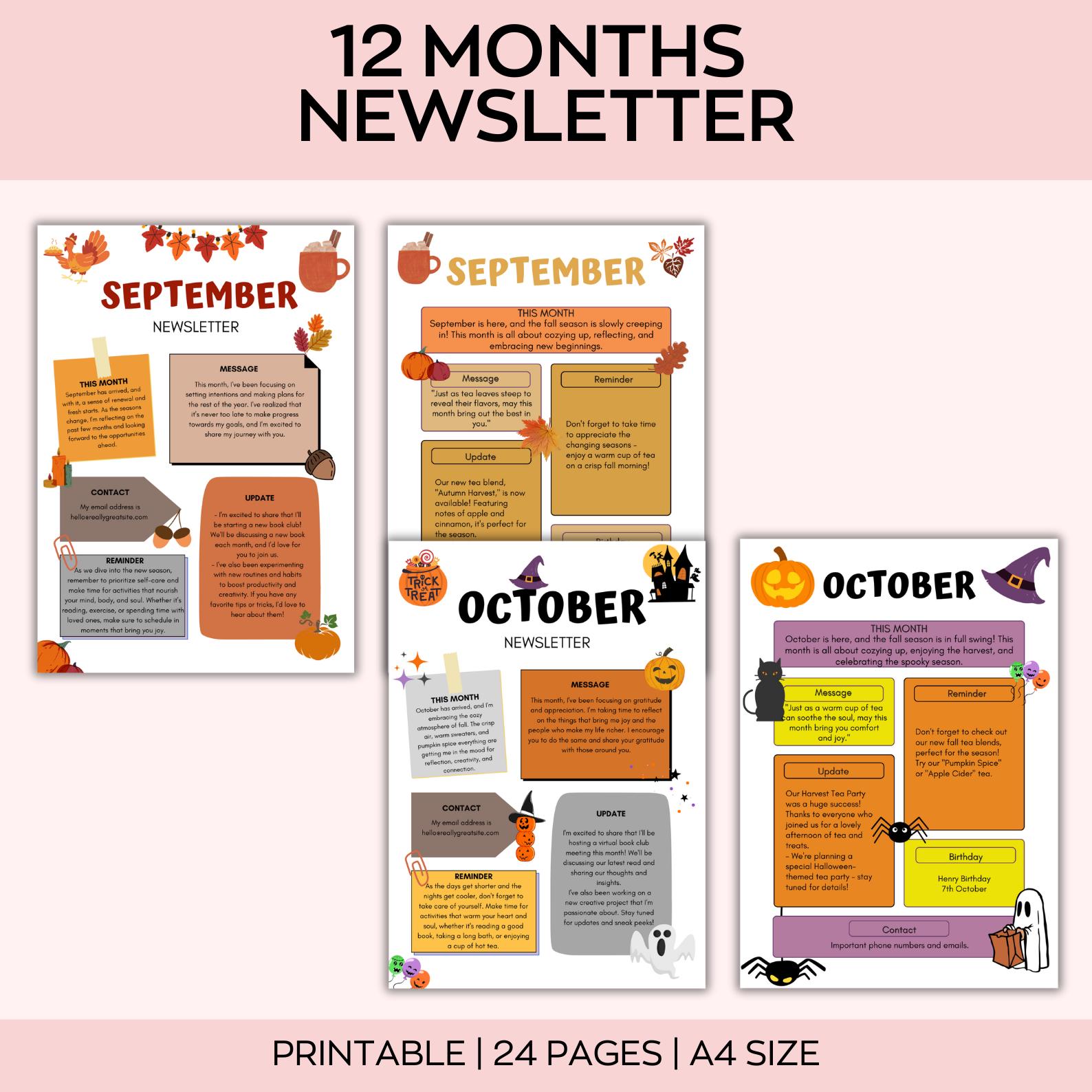 12 Months Fully Editable Newsletter Template Bundle, Teacher Note ...