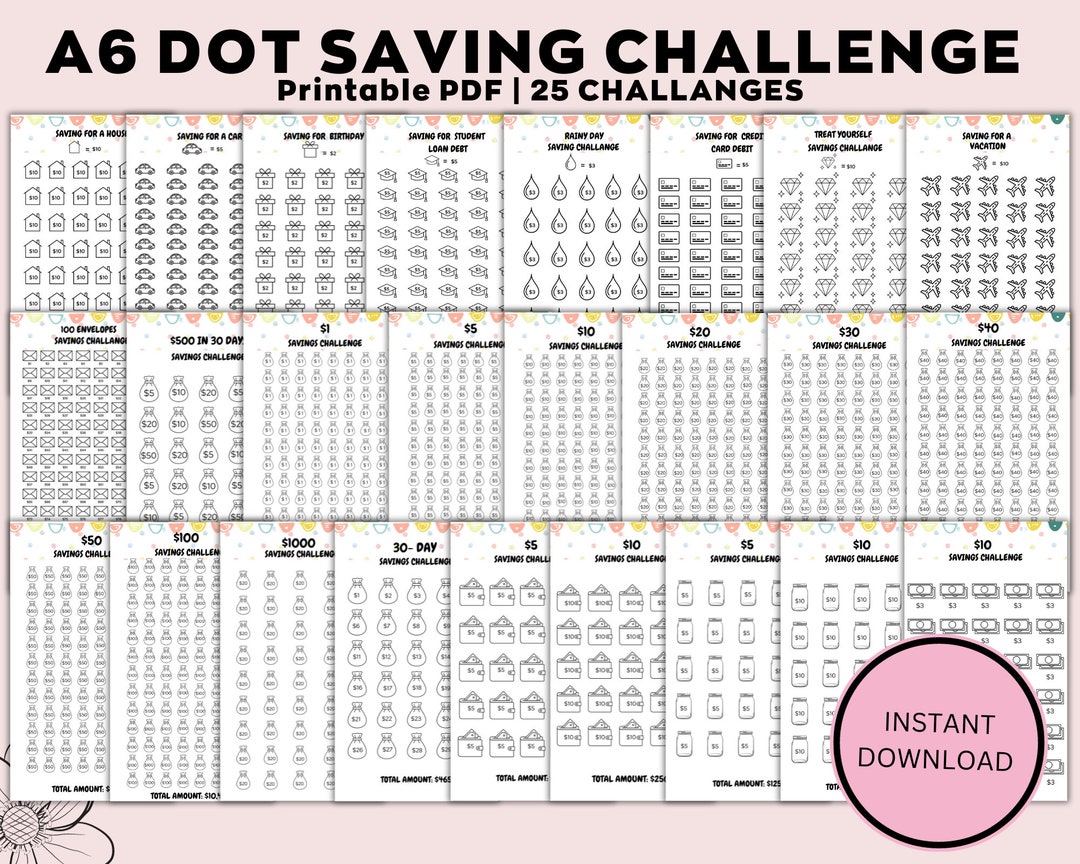 A6 Savings Challenge Printable A6 Dot Saving Challangebundle - Etsy