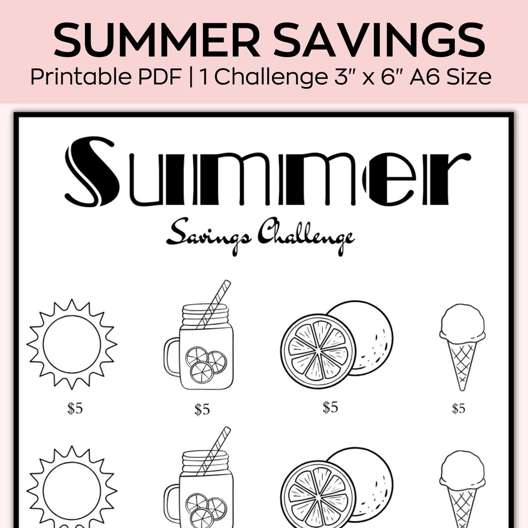 A6 Summer Saving Fund Savings Challenge, Mini Savings Challenge, Save ...
