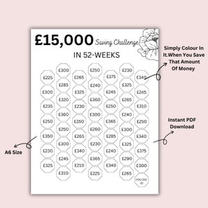 Pounds Saving Challenge Printable,flower Saving Tacker, Cash Budgeting ...