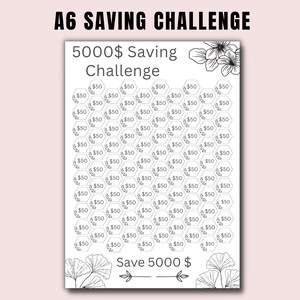 Floral 5000 Savings Challenge Printable, 100 Envelope Savings Challenge, 5,000 Savings Challenge ...
