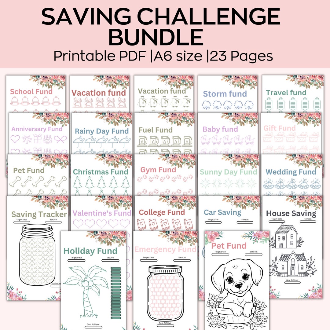 Pounds Savings Challenge Printable, Floral Saving Tacker, Cash ...