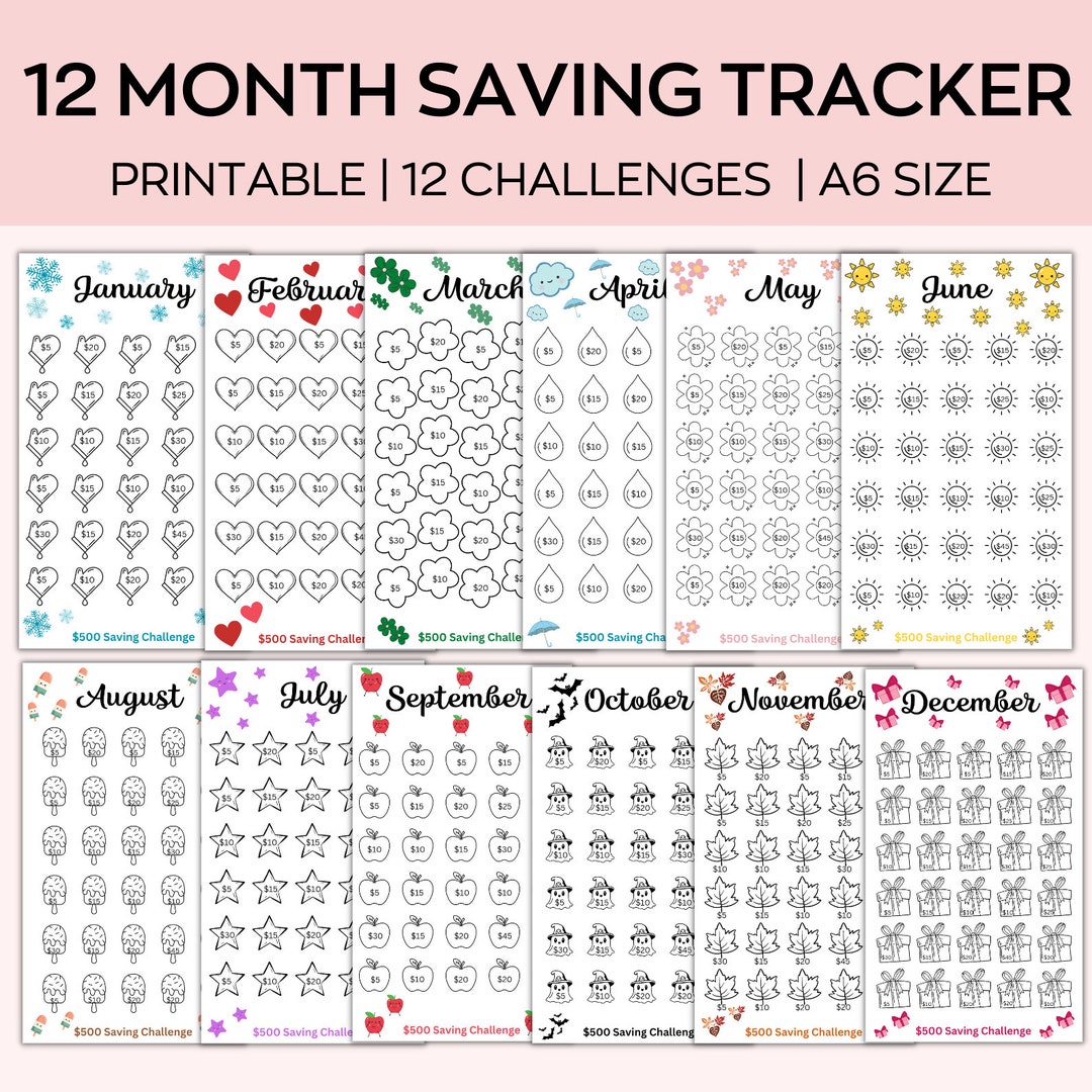 A6 Monatliche Spar-Challenge zum Ausdrucken, Mini Spar-Challenge Bundle ...