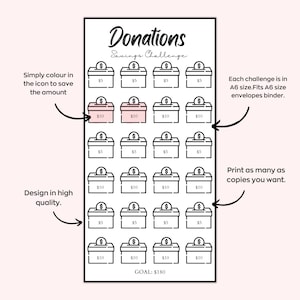 A6 Donation Savings Challenge, Mini Savings Challenge, Save Dollars ...