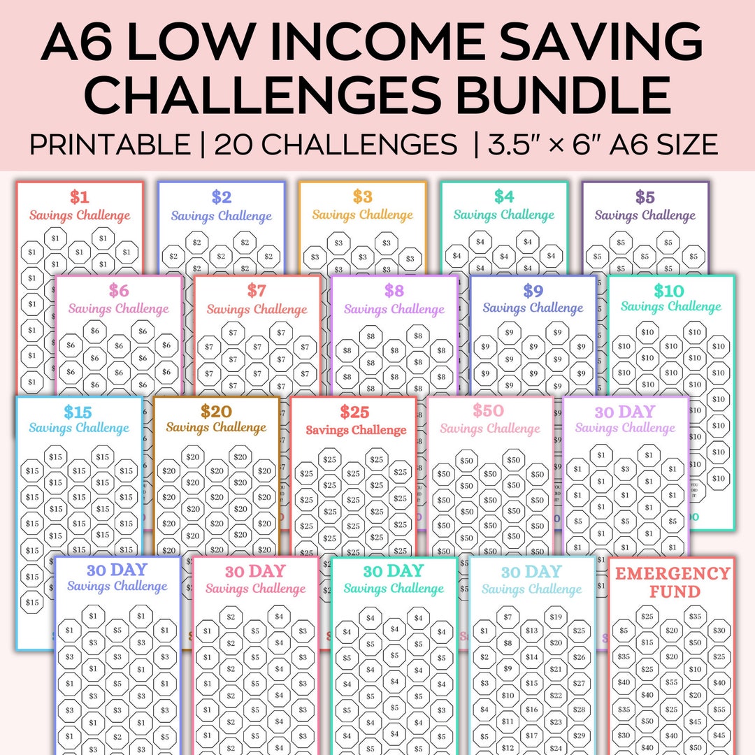 Low Income Savings Challenge Printable, A6 Mini Savings Challenge ...