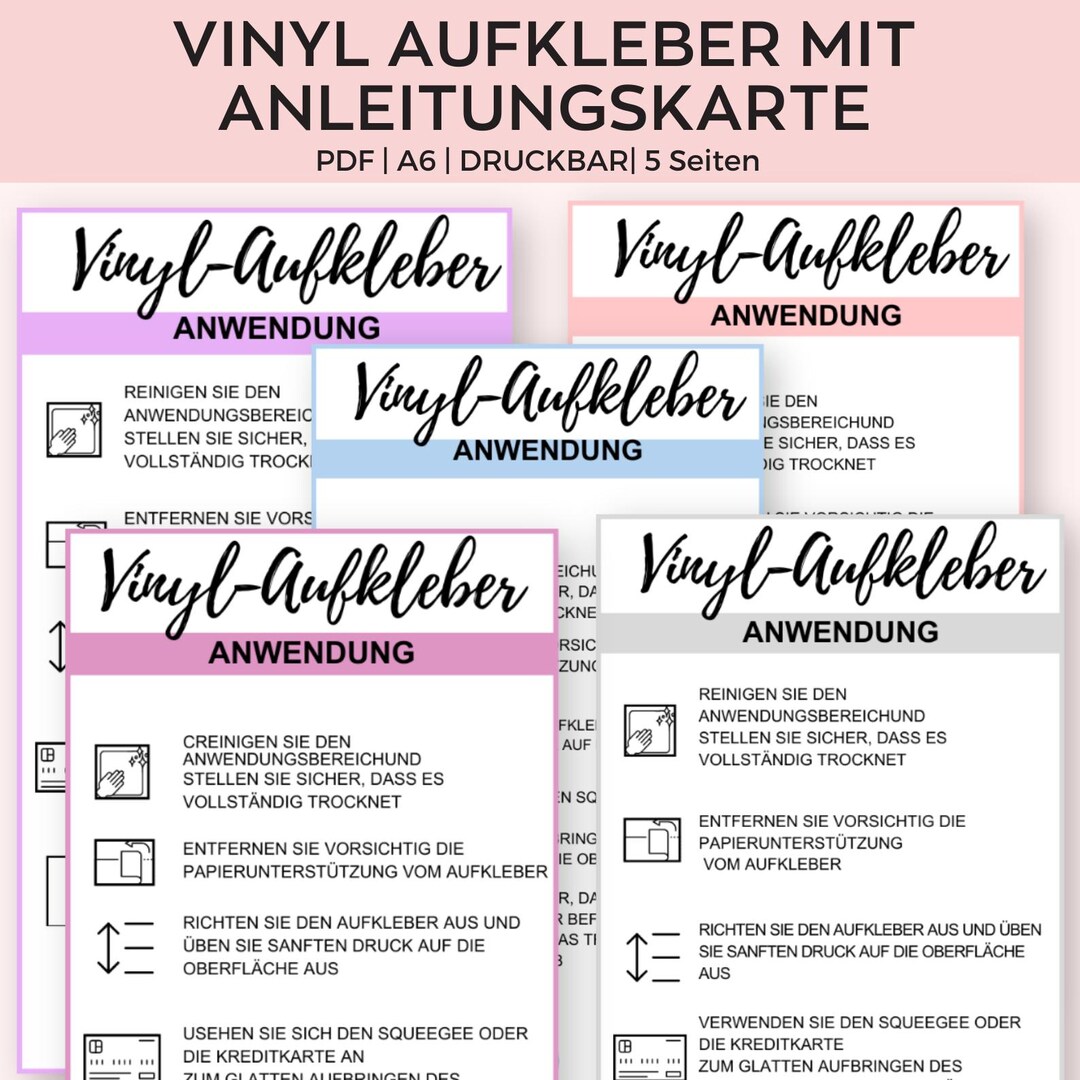 Vinyl Decal, Printable Vinyl Decal Care Card Instructions, Druckbare ...