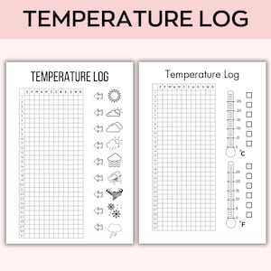 Temperature Log Tracker Bundle, Printable A5 Journal Page, Temperature ...