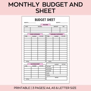 Monthly Budget Planner Printable , Financial Journal , Monthly Budget ...
