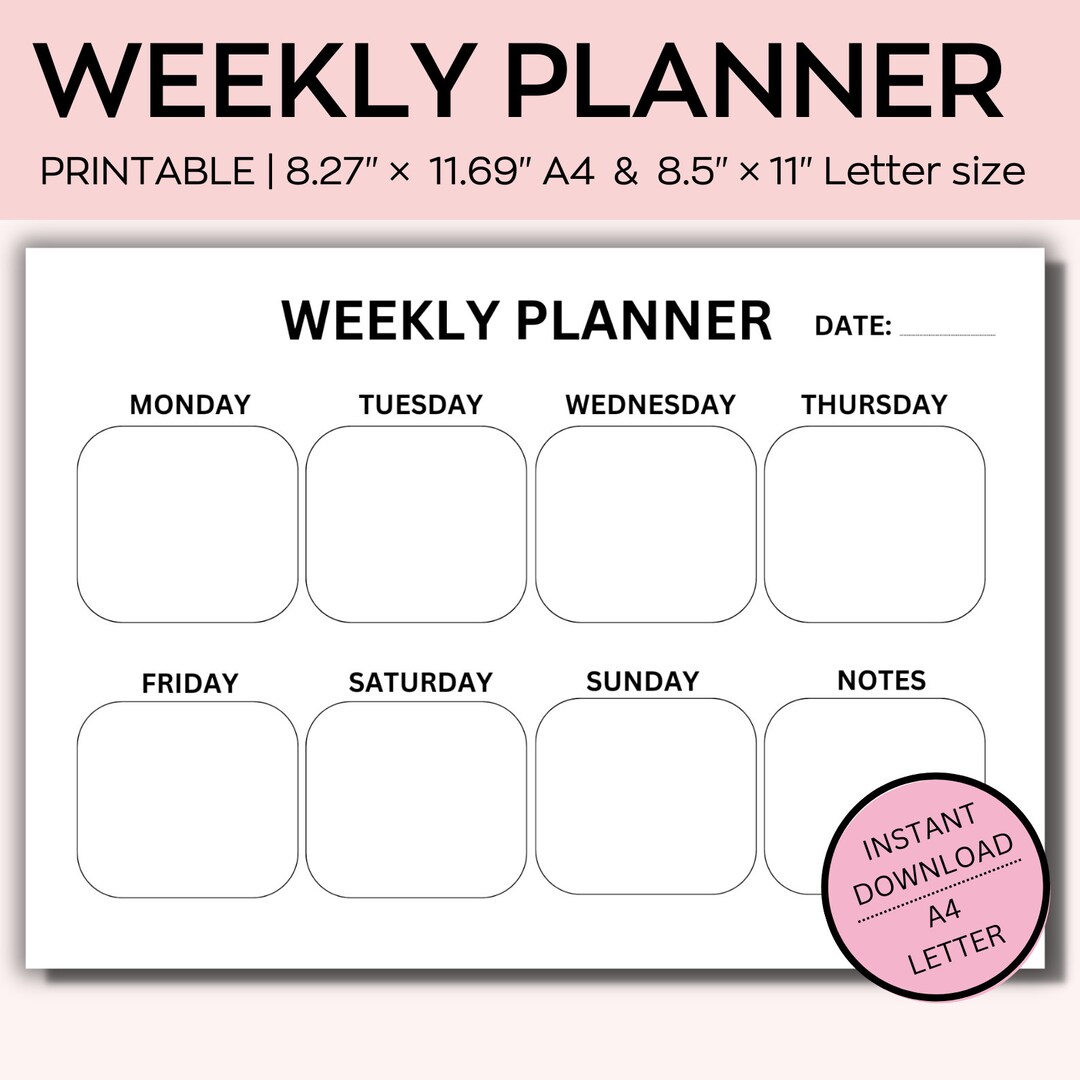 Weekly Planner Printable Landscape, Minimalist Weekly Schedule, Week at ...