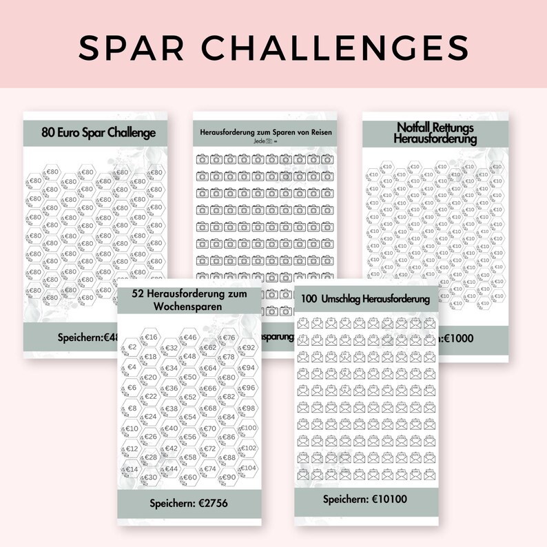 Mini Spar Challenge Bundle Mit Tracker Für A6 Budget Ordner, Spar ...