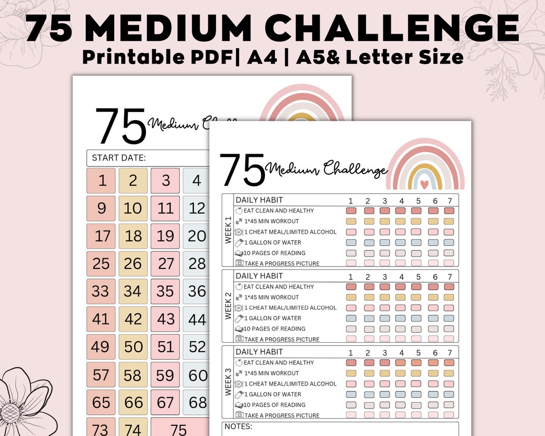 75 Medium Challenge Tracker 75 Soft Challenge Fitness - Etsy