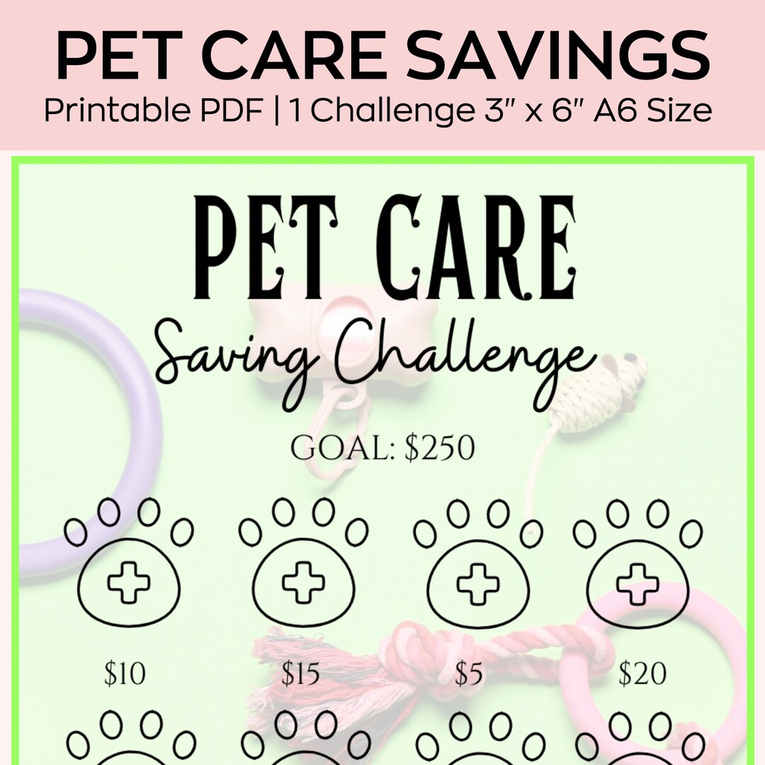 A6 Pet Care Savings Challenge, Mini Savings Challenge, Save 250 Dollars ...