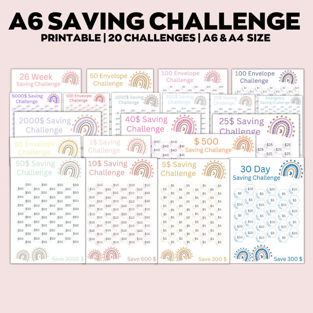A6 Savings Challenge Printable, Boho Saving Money Tracker Bundle,saving ...