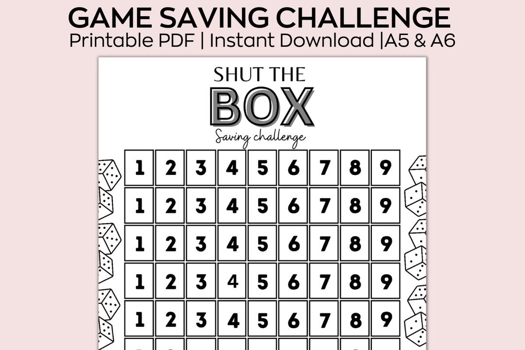 Shut the Box Savings Challenge, Roll the Dice-bingo, A6 Mini Savings ...