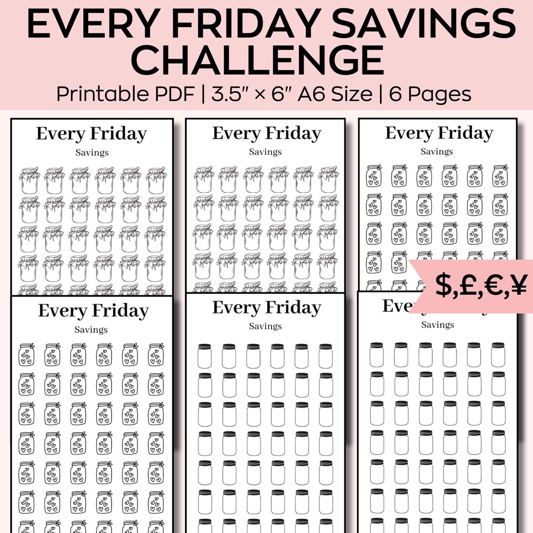 Friday Savings Challenge, A6 Customize Saving Challenges Printable ...