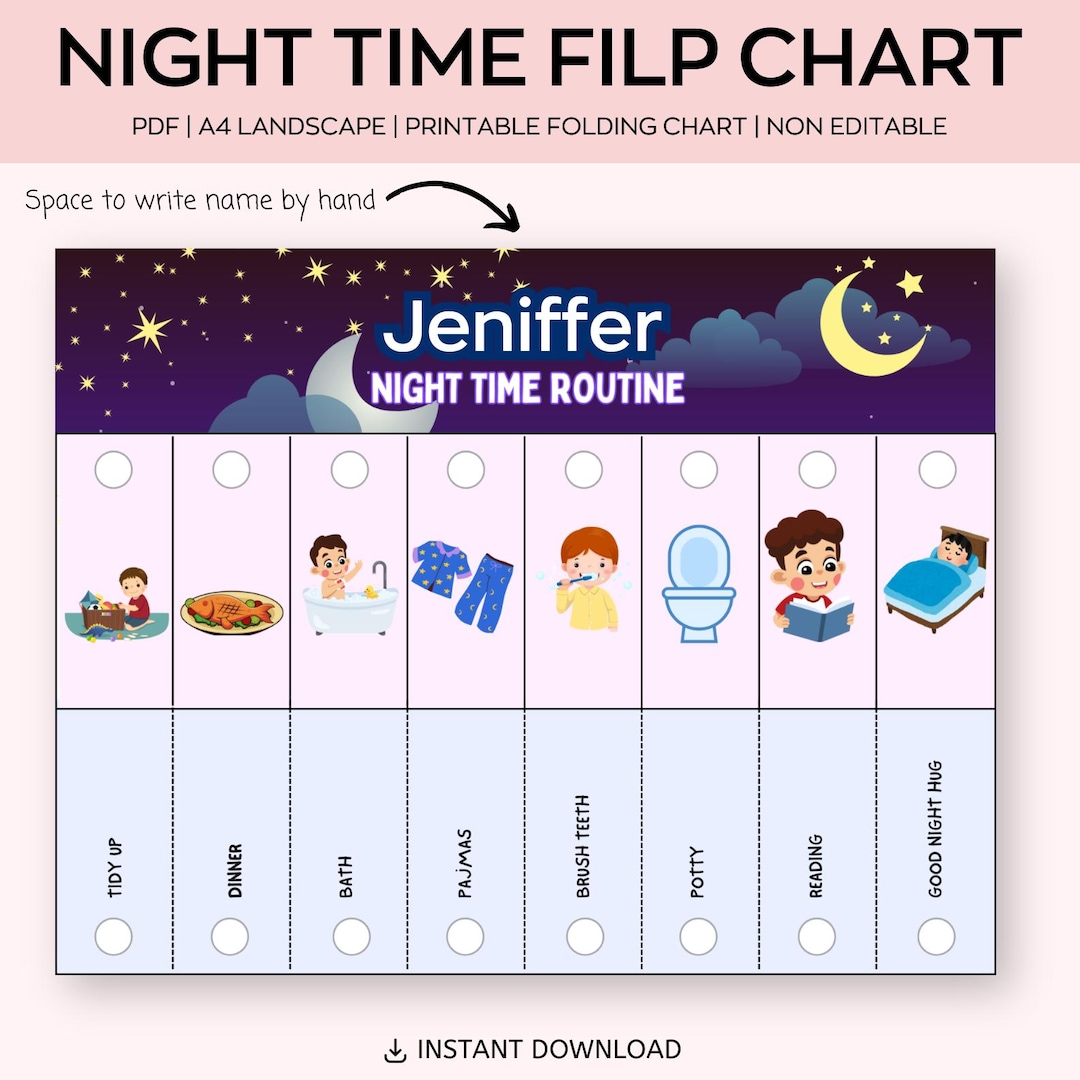 Bedtime Routine Chart Printable, Kids Bedtime Chart, Printable Folding ...
