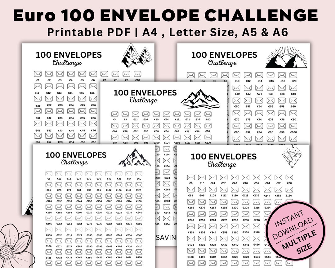 Euro 100 Envelope Saving Challenge,a6 Mountain Saving Tracker,cash ...
