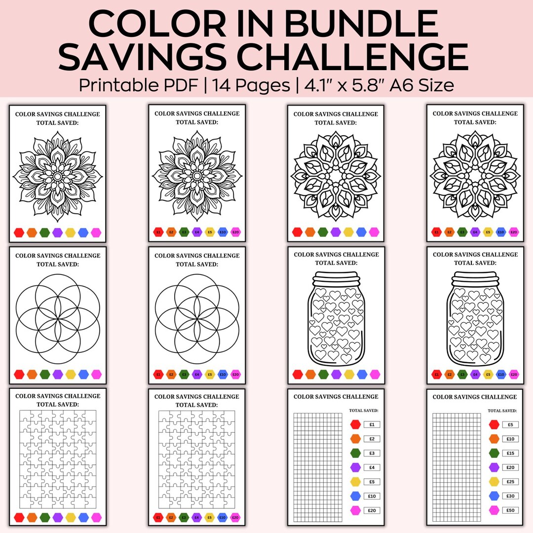Color-in Savings Bundle Challenges, Low Income Saving Challenges ...
