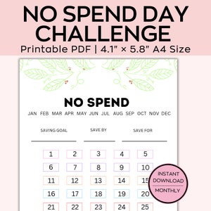 No Spend Month Tracker Printable, No Spend Challenge Printable ...