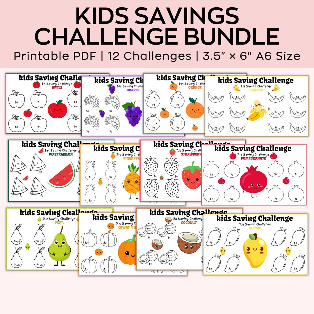 Kids Savings Challenge Printable,learning Numbers, Learn to Save,fruit ...