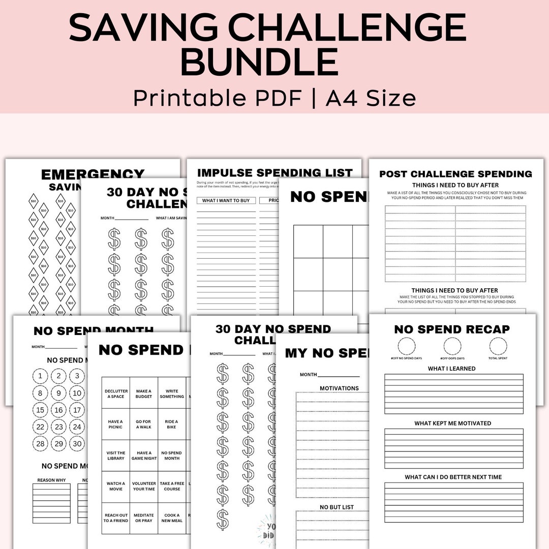 No Spend Day Tacker Printable Bundle, Emergency Fund, Savings Challenge ...