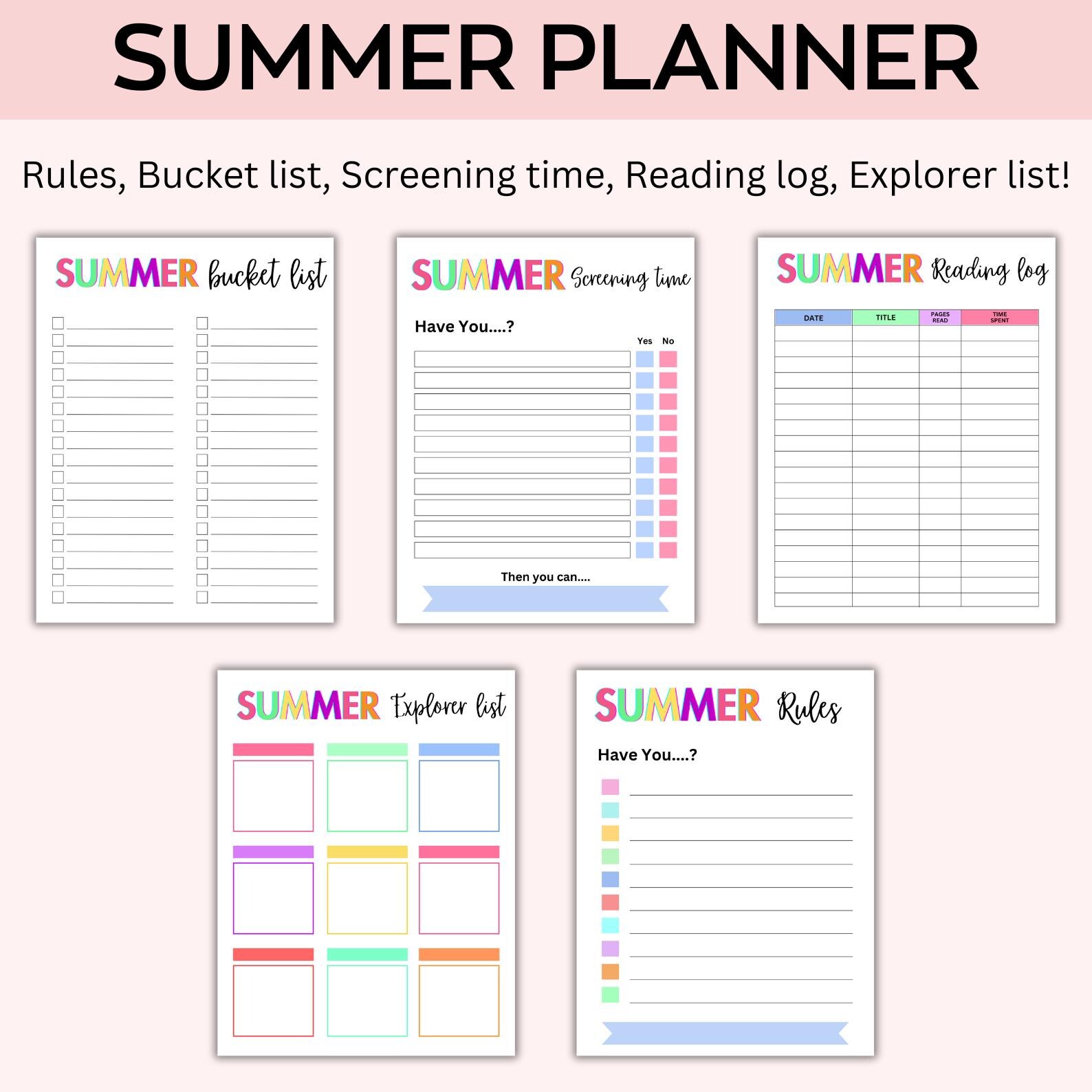 2024 SUMMER Editable Planner Bundle - Calendar, Checklist, Reading List ...
