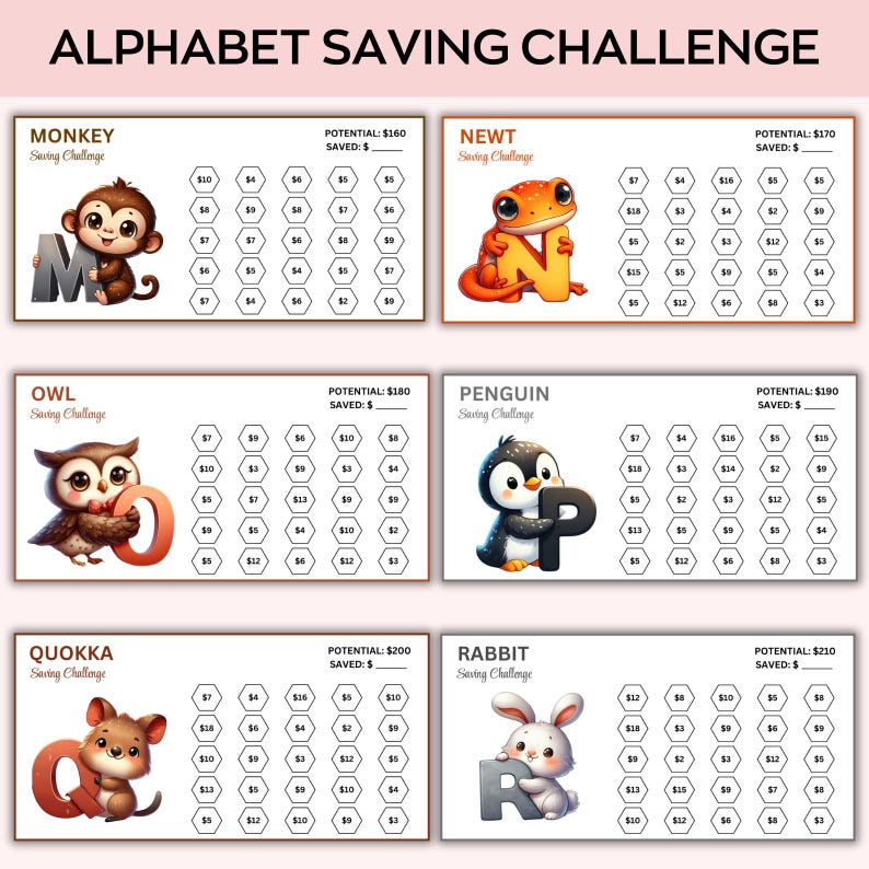 Alphabet Letter Savings Challenge Printable, Low-income Saving ...