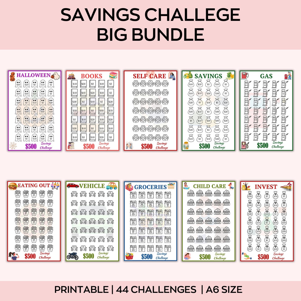 A6 Sized 500 USD Savings Challenge Big Bundle, Savings Challenge ...