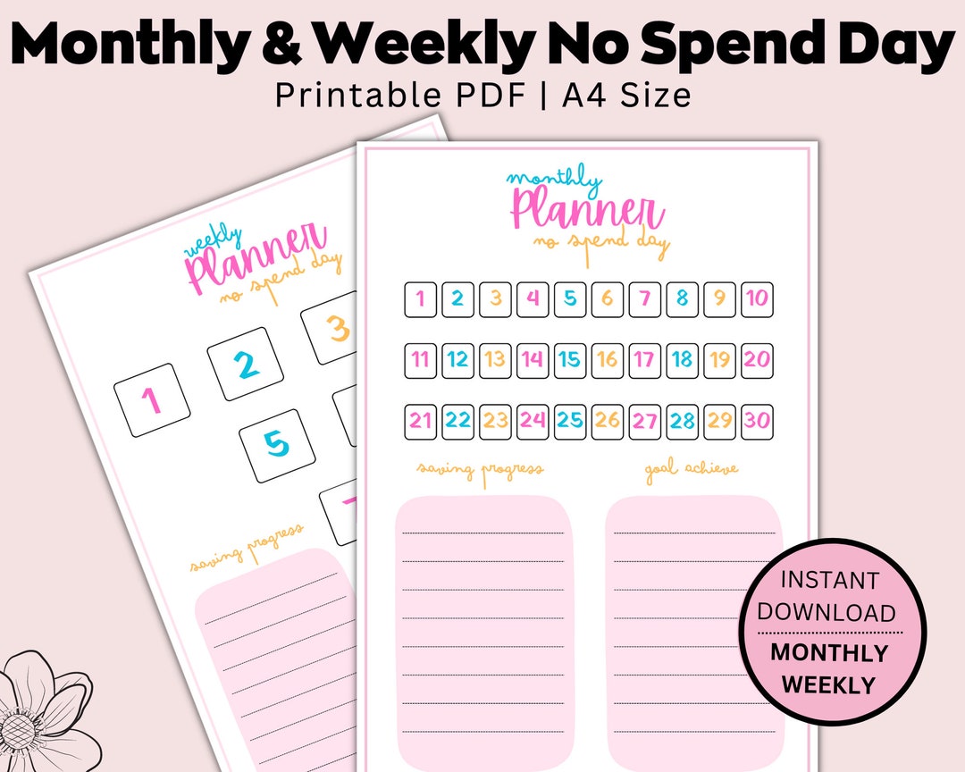 Monthly and Weekly No Spend Day Planner Printable Emergency - Etsy