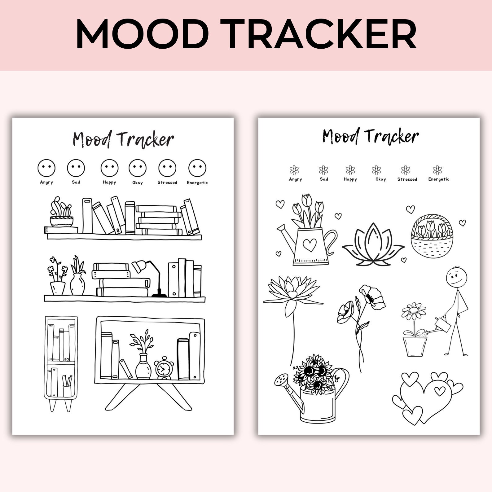Monthly Mood Trackers Bundle, A5 Printable Journal Pages, Feelings ...