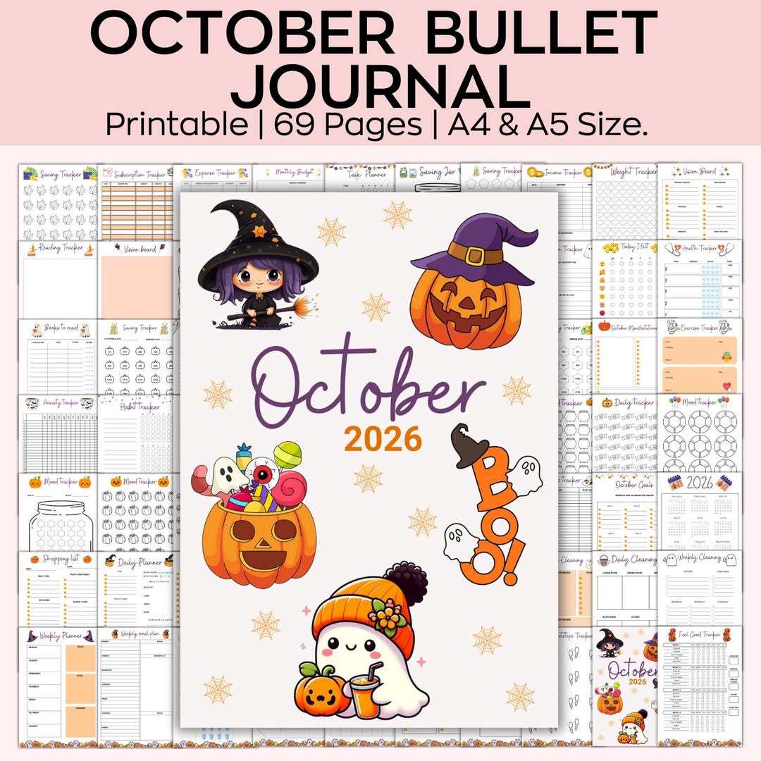 2026 October Bullet Journal, Digital Planner Pages, Printable Habit ...