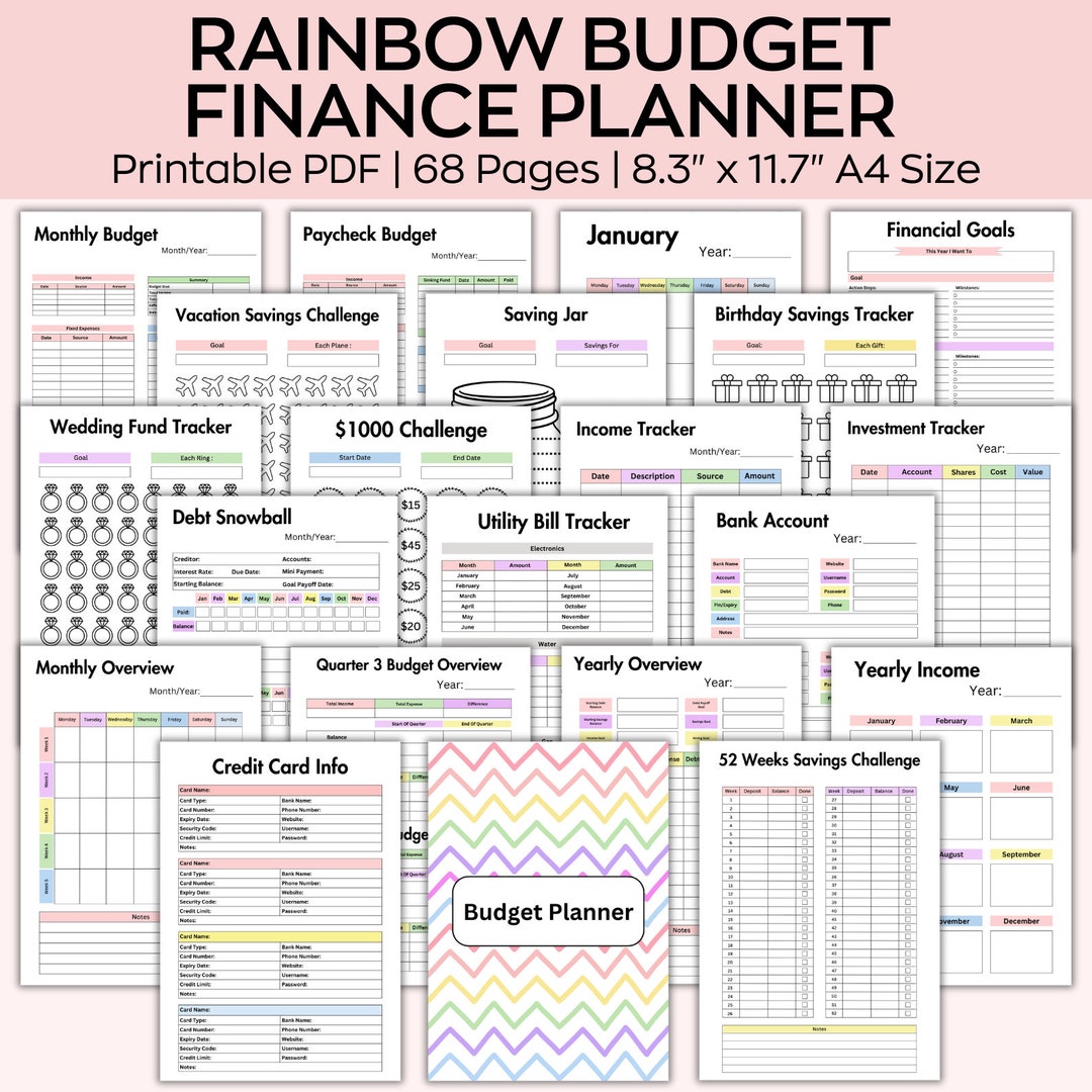 Rainbow Budget Finance Planner Bundle Printable,digital Finance Journal ...