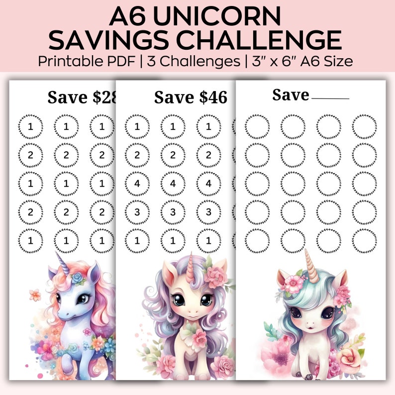 Unicorn Savings Challenge, Cute Einhorn Money Tracker Printable A6 ...