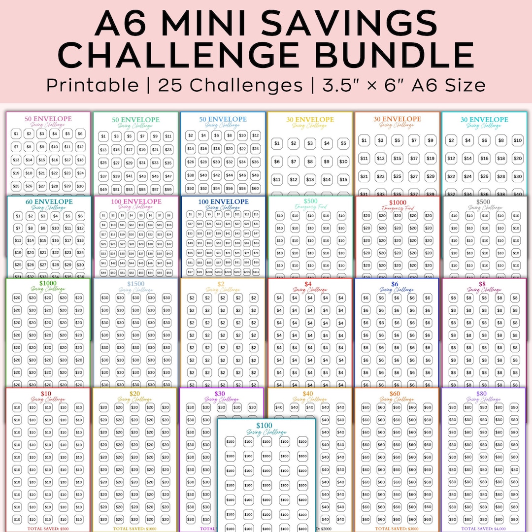 A6 Savings Challenge Printable, Mini Saving Challenge Bundle, Finance ...