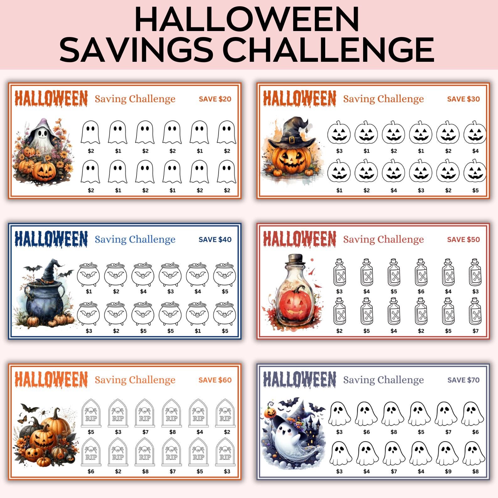 Halloween Savings Challenge Printable Bundle, Spooky Saving Challenges ...