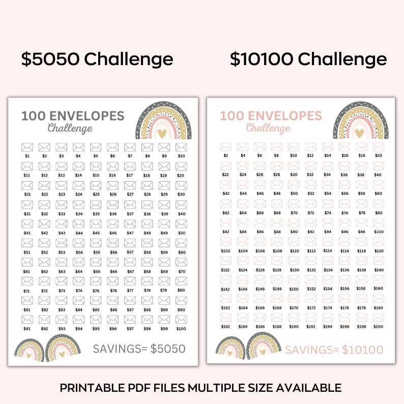 100 Envelope Challenge Printable, Boho 100 Envelope Challenge Bundle ...