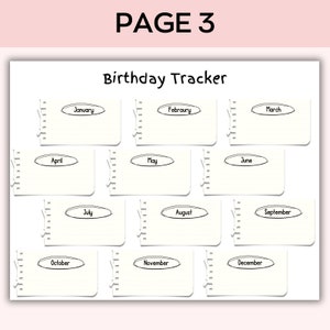 Birthday Tracker, A5 Journal Page Printable, Birthday Calendar ...