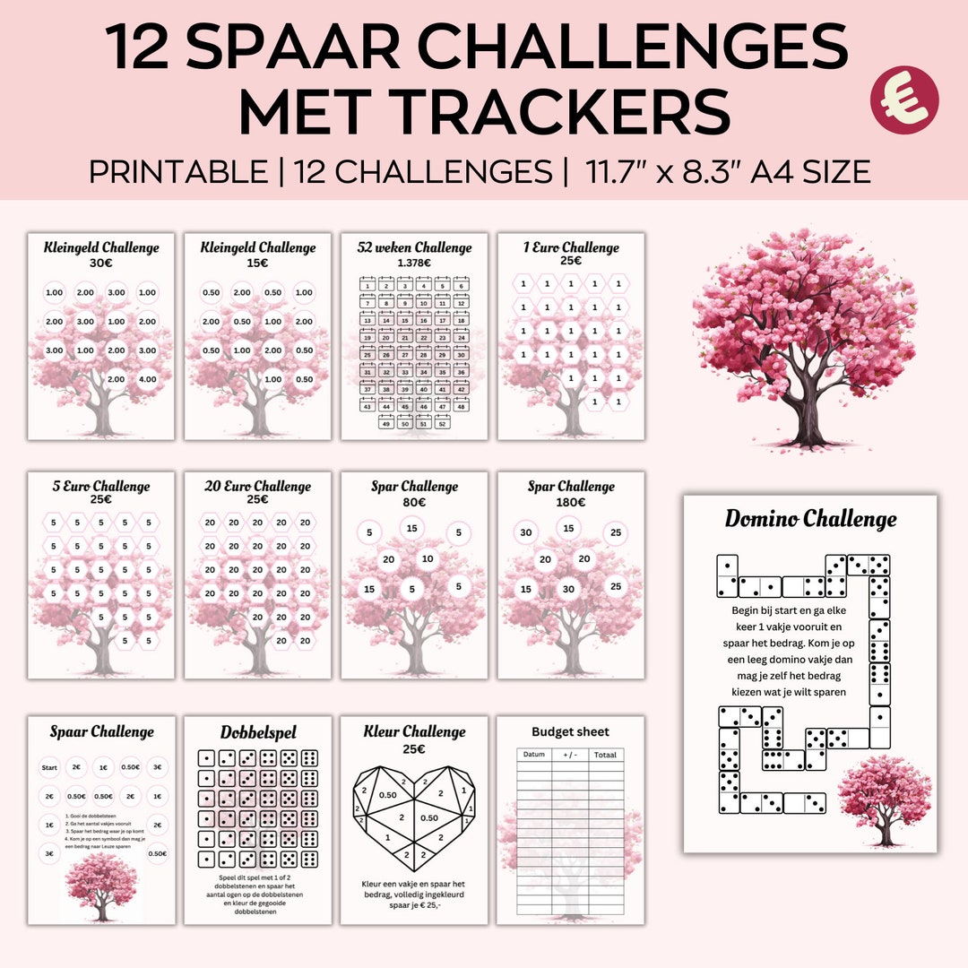 Set Challenges for Cash Stuffing, Saving Euros, Savings Games, Change ...